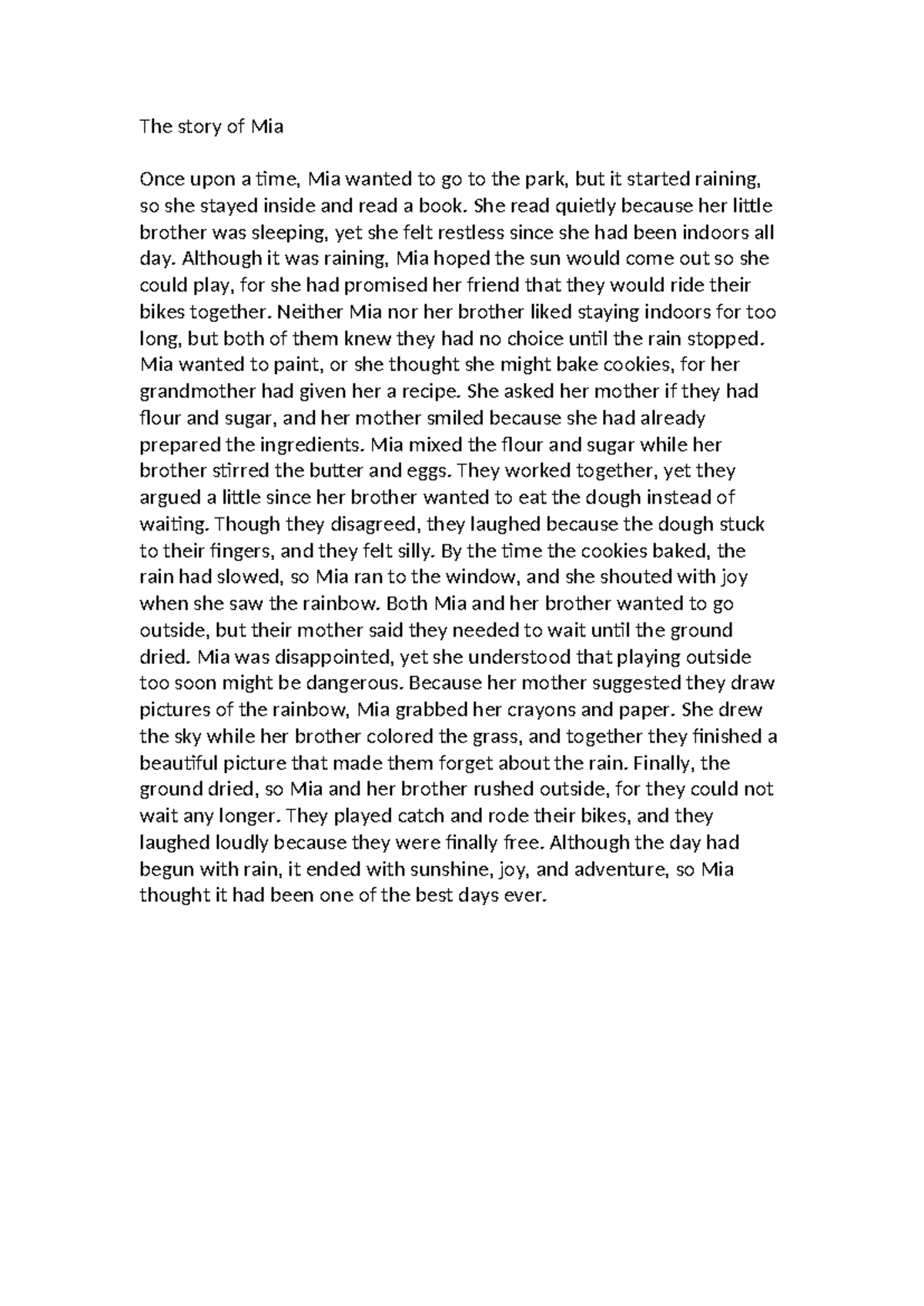 Mia's Rainy Day Adventure: A Conjunctions Activity - Studocu