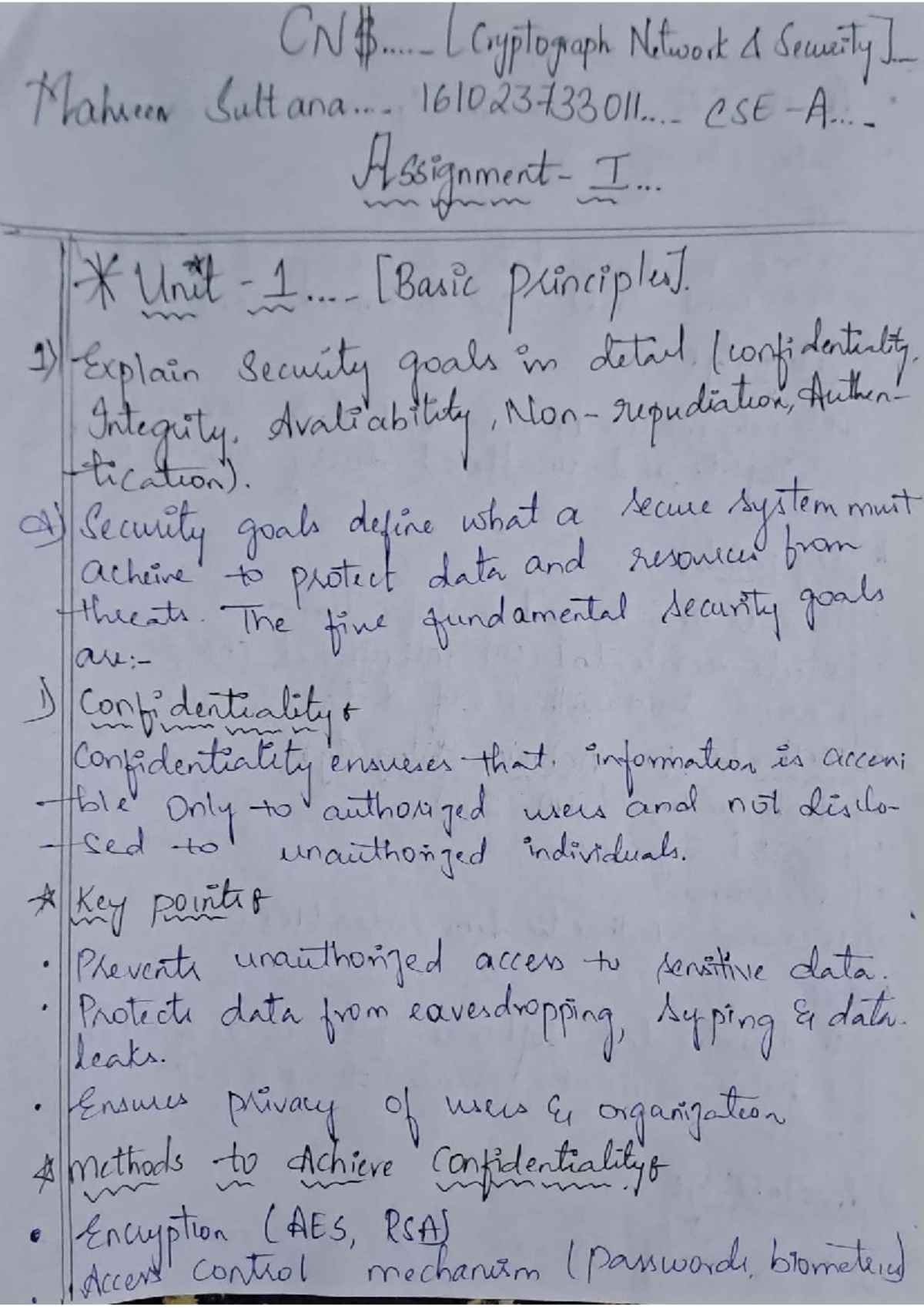 CNS 101: Cryptographic Network Security Goals and Mechanisms - Studocu