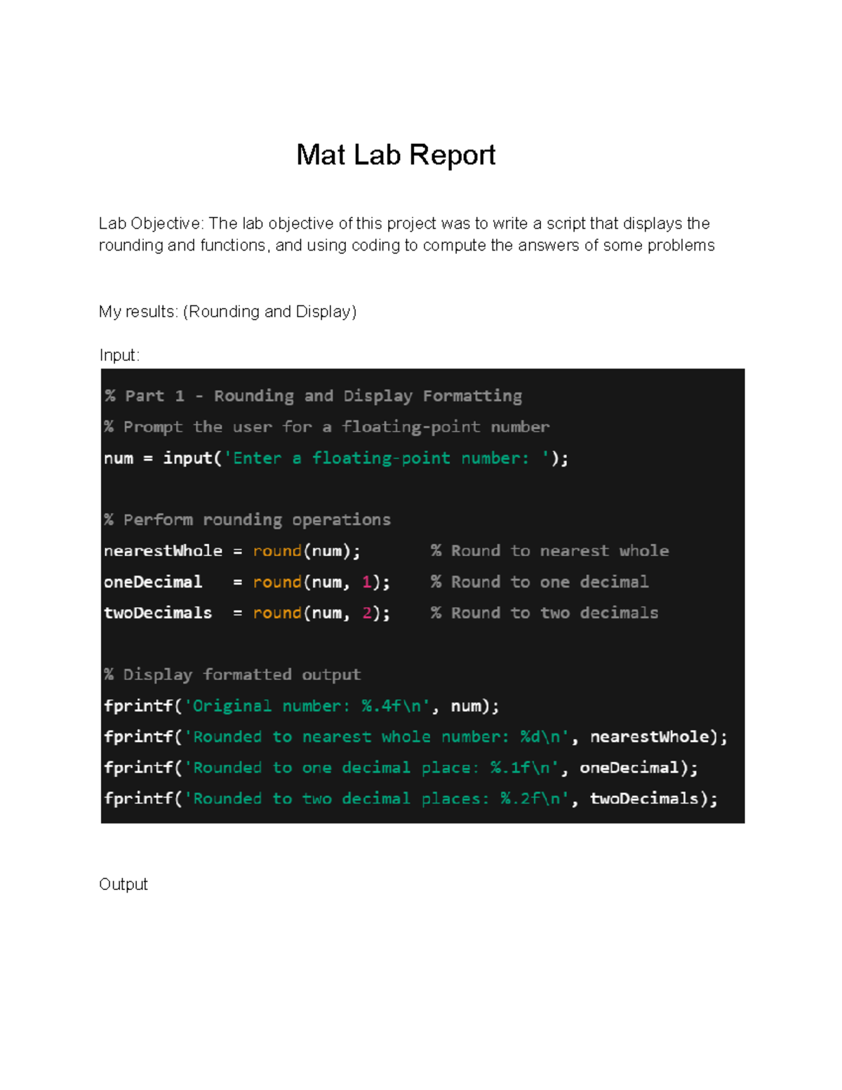 MAT 101 Lab Report: Rounding Functions & Problem Solving - Studocu