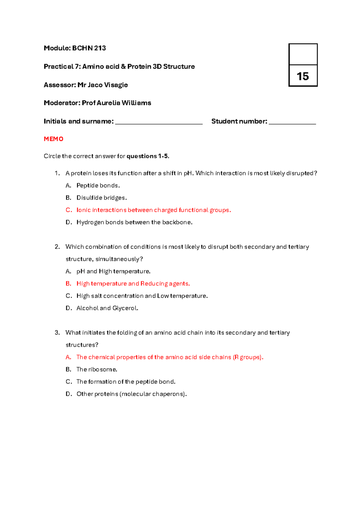 BCHN 213 - Practical 7: Amino Acid Protein 3D Structure Memo - Studocu