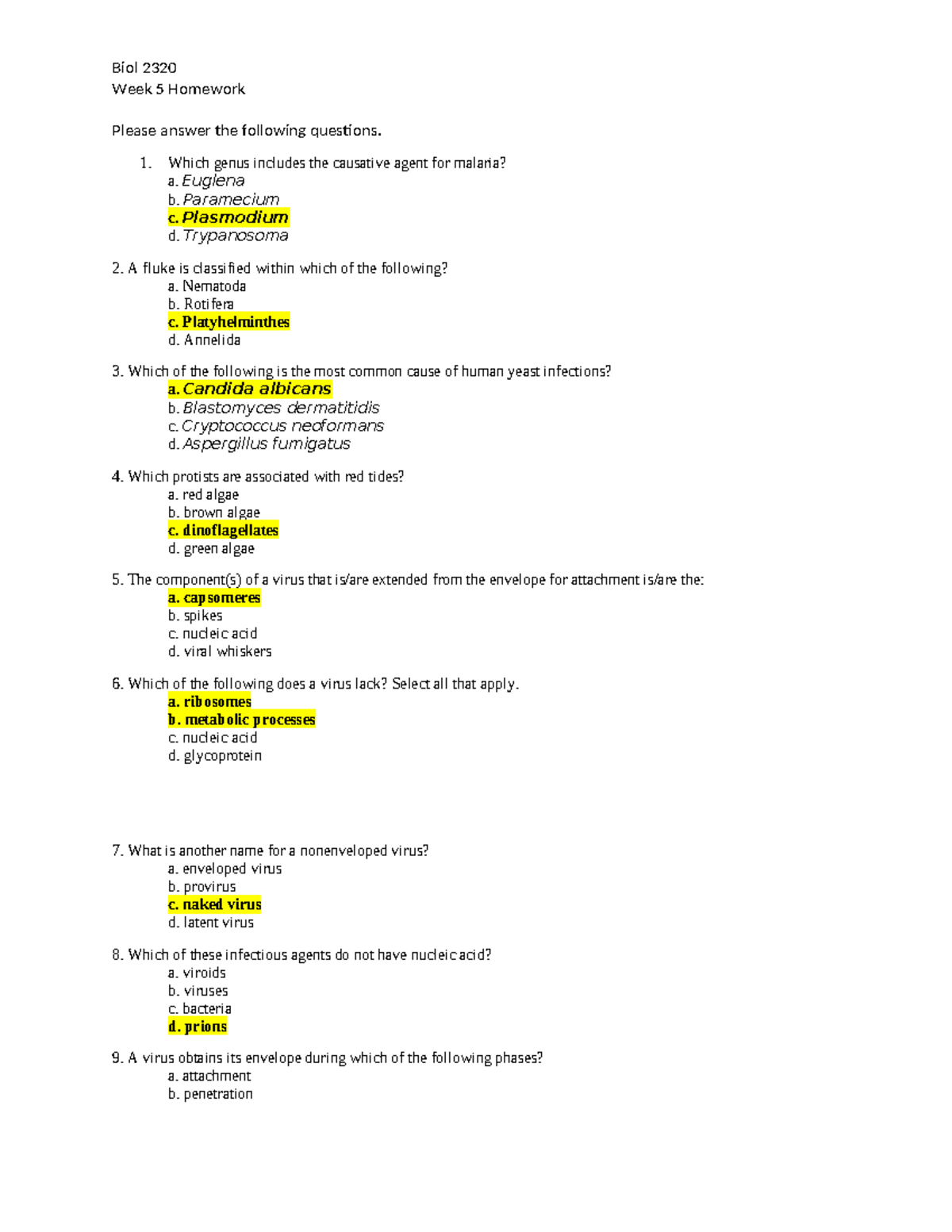 MBIO- Week 5 Homework - Micro HW - Biol 2320 Week 5 Homework Please ...