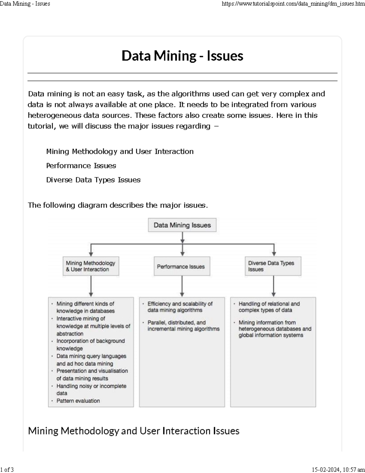 Data Mining - Issues - Notes - Data Mining - Issues Data mining is not ...