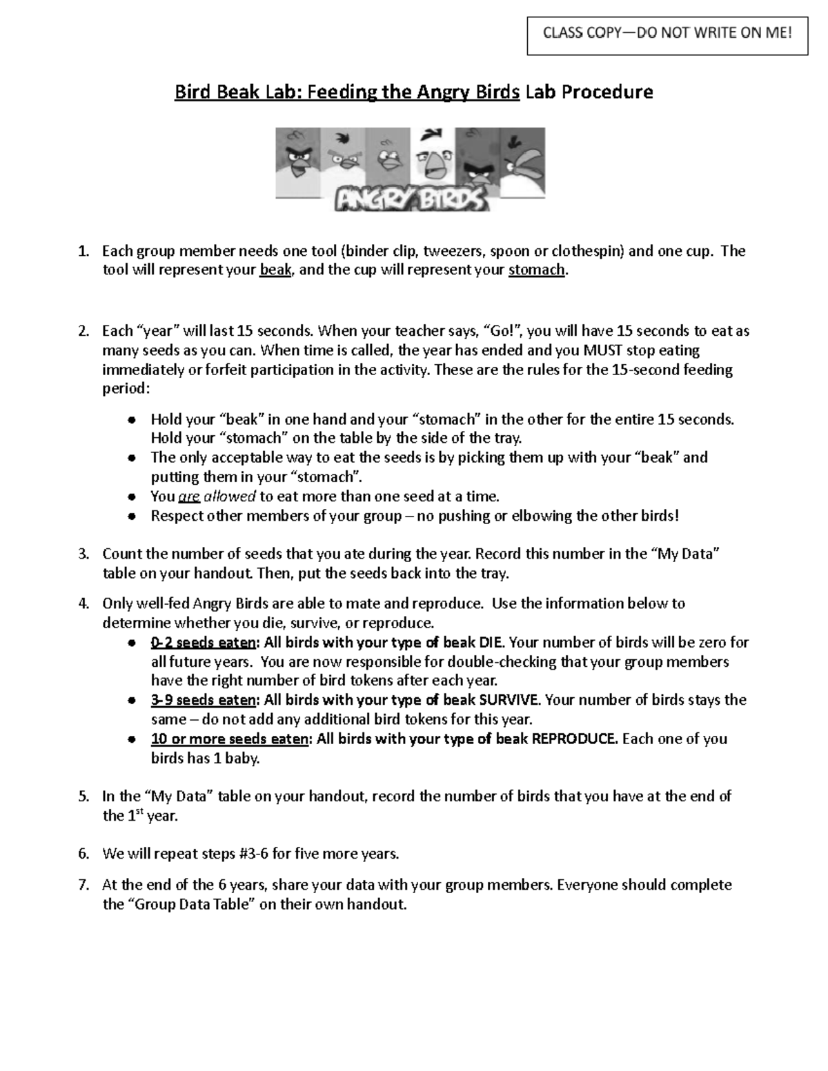 Bird Beak Lab Procedure - Bird Beak Lab: Feeding the Angry Birds Lab ...