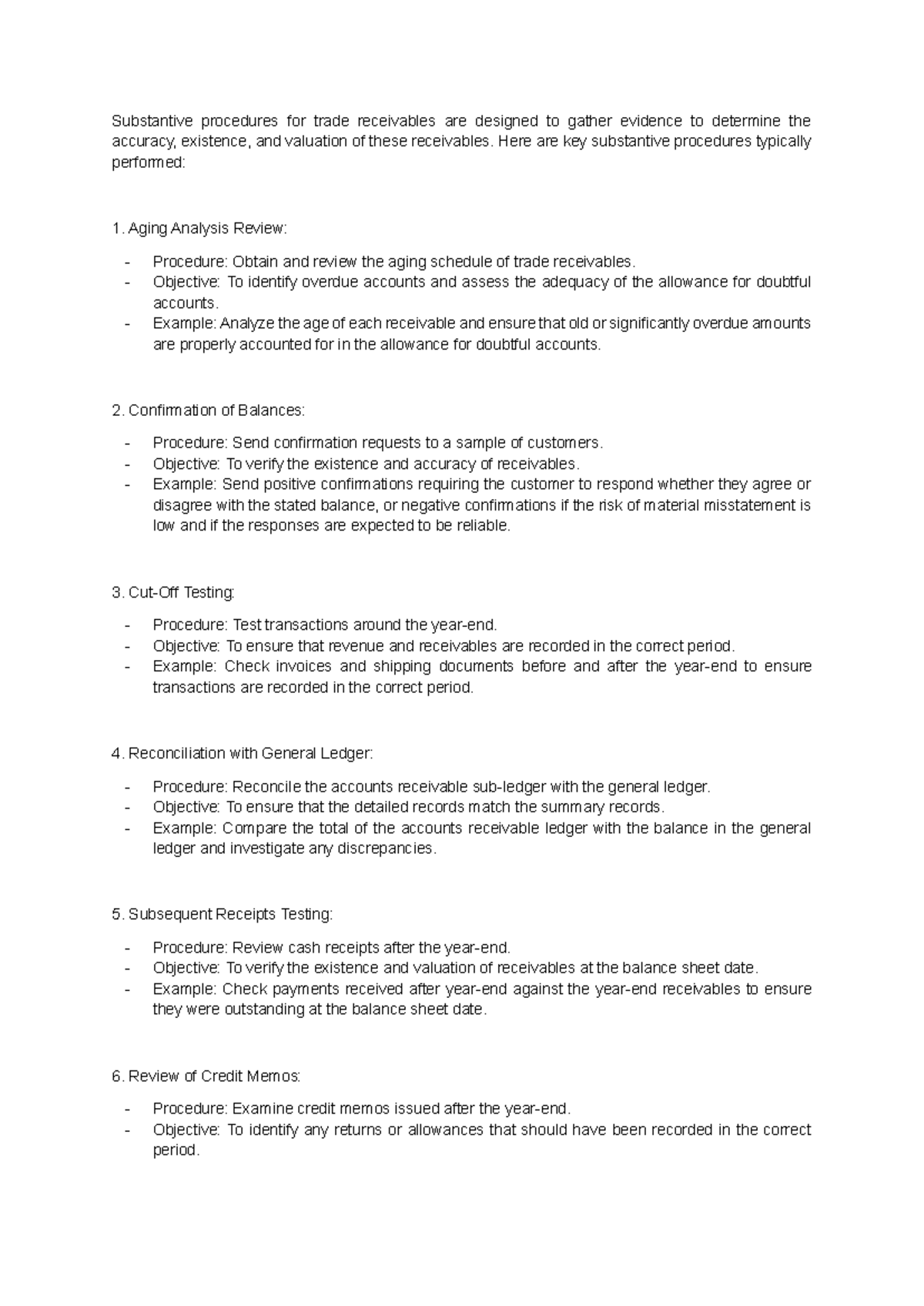 Substantive Audit Procedures for Trade Receivables & PPE Analysis - Studocu