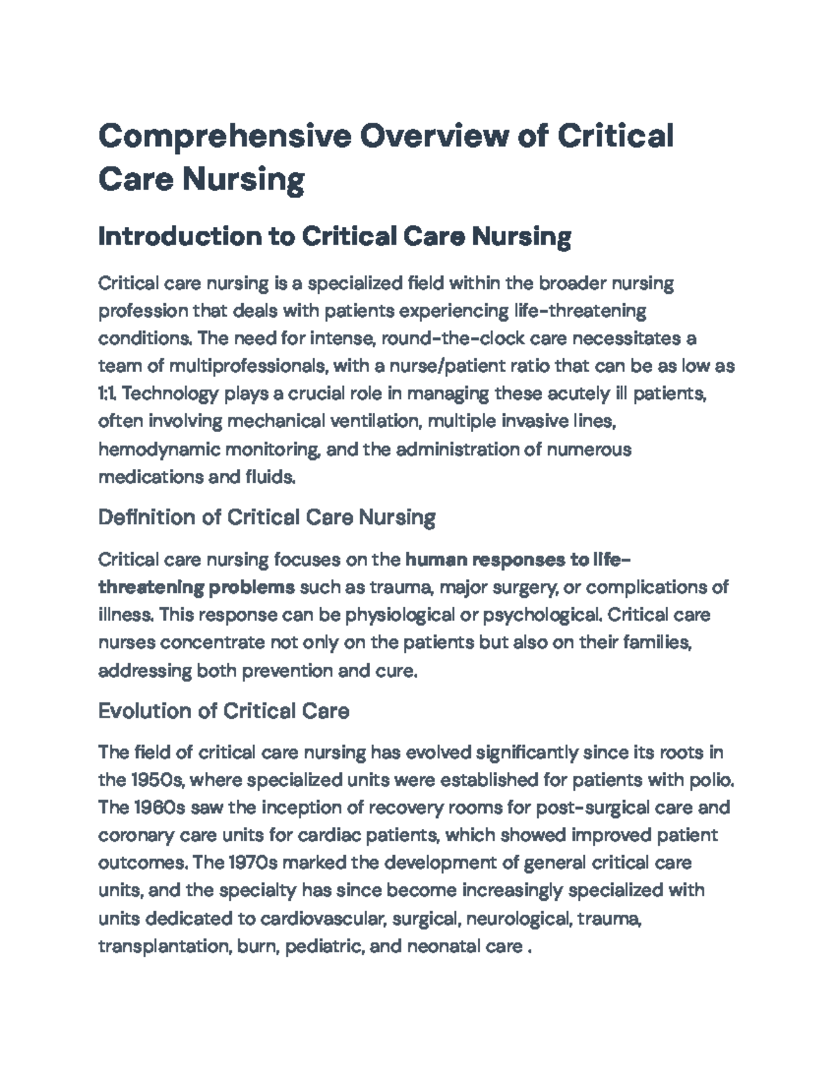 Critical Care Nursing: An Overview of Practices and Professional ...