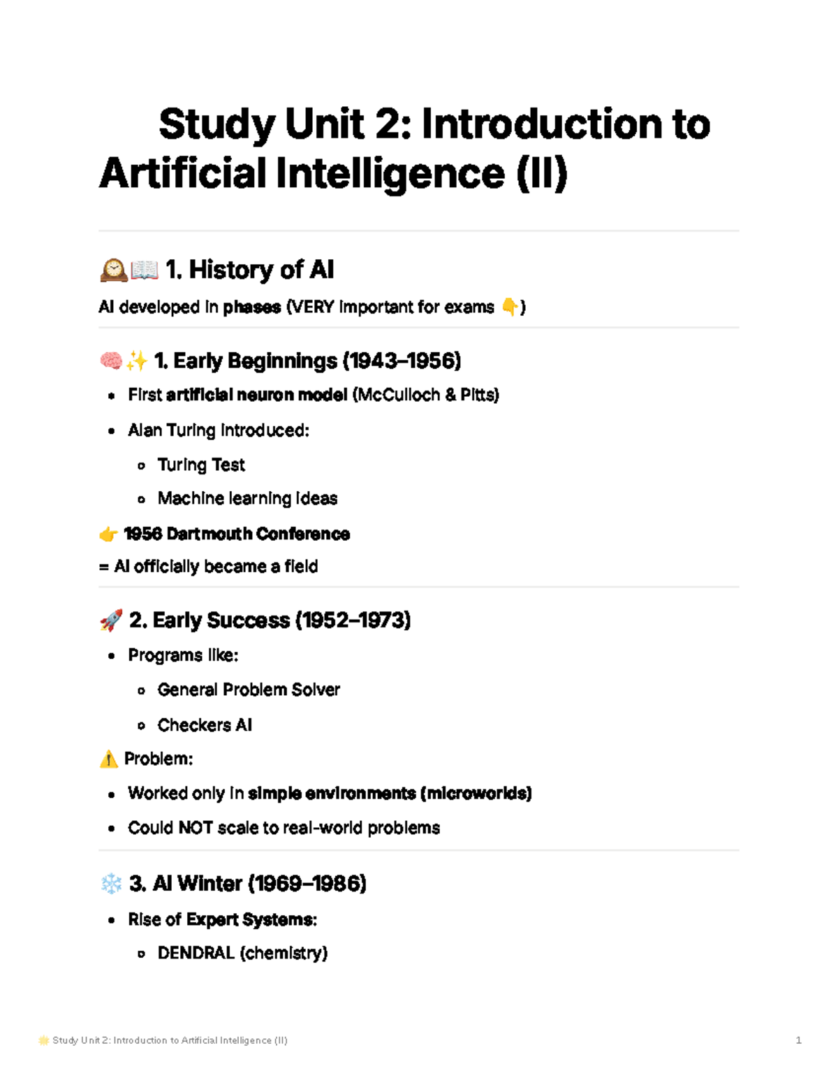Study Unit 2: Intro to AI - History, Phases & Modern Developments - Studocu