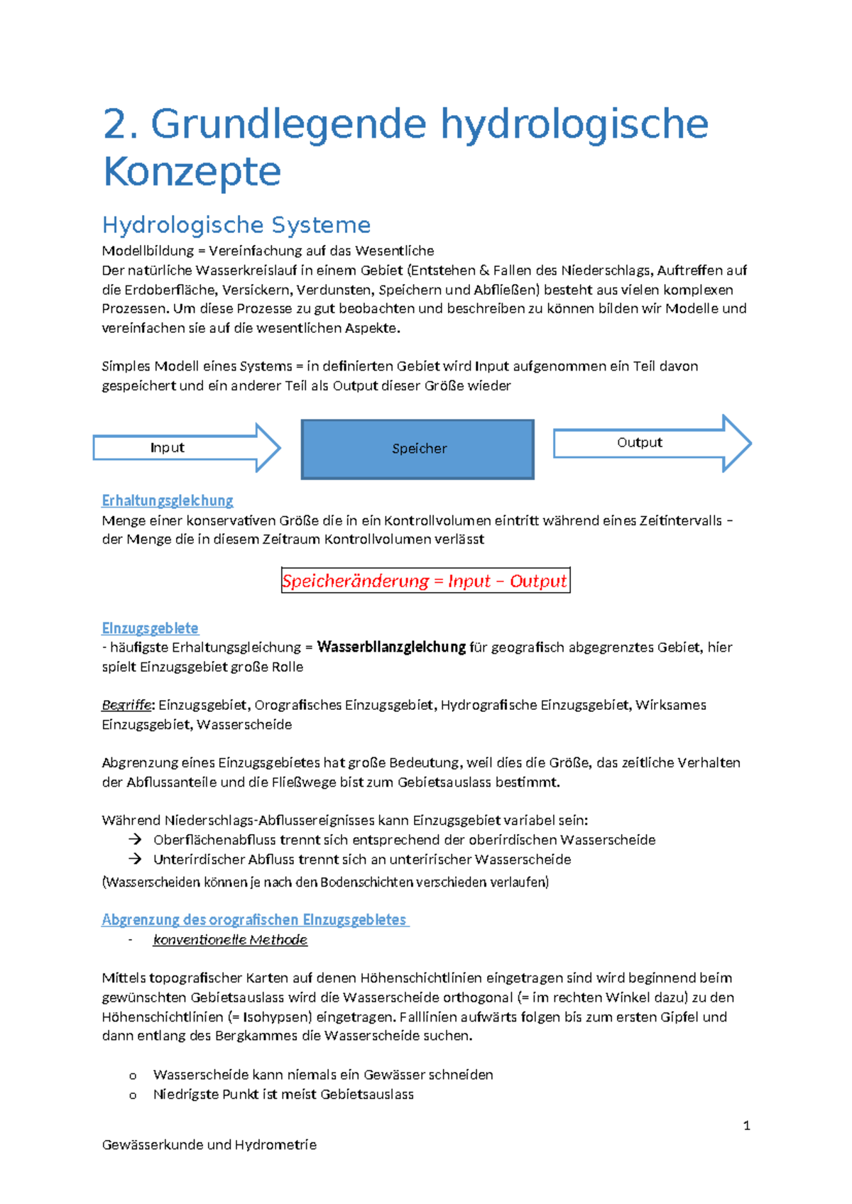 Gewässerkunde und Hydrometrie: Grundlegende Konzepte und Modelle SS18 ...