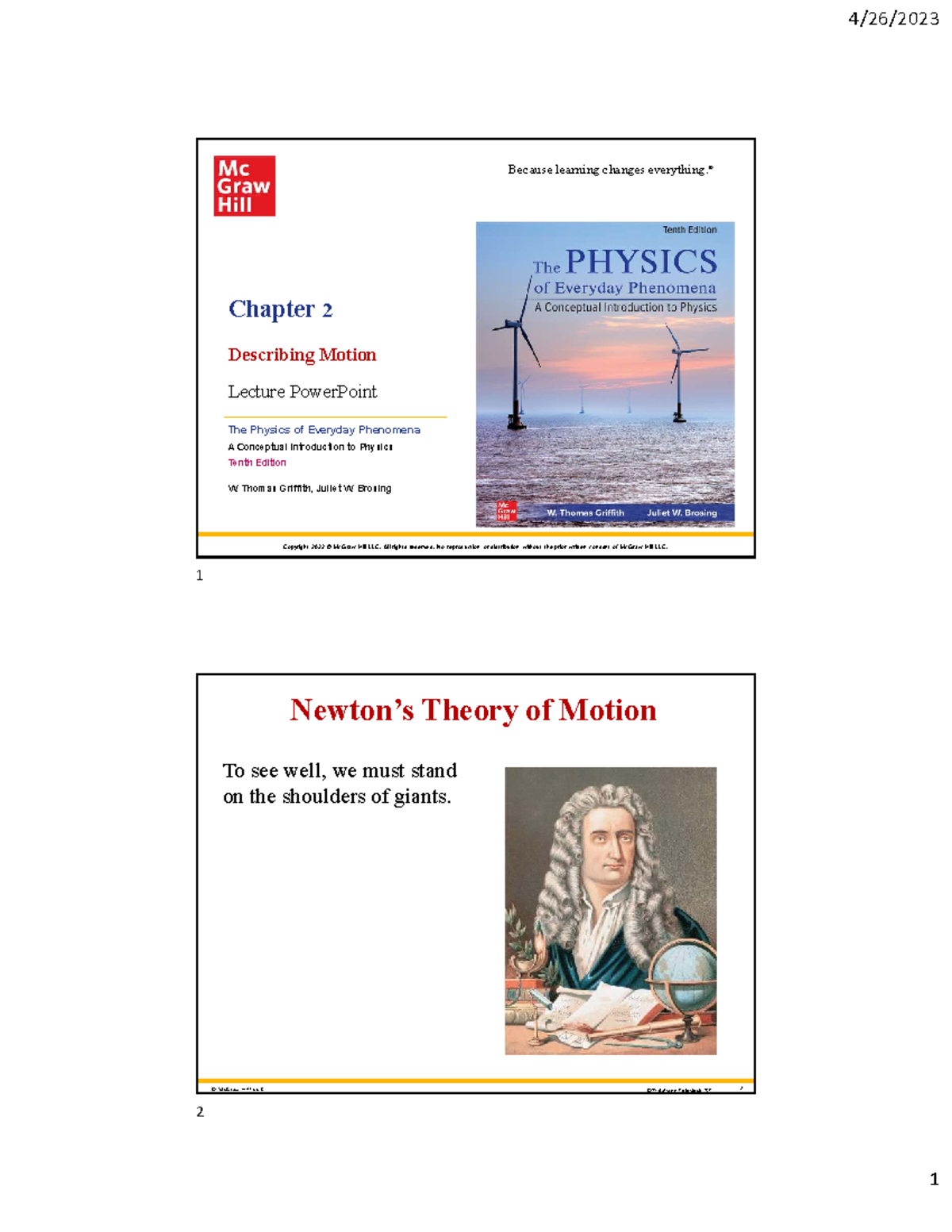Chapter 2: Describing Motion - Lecture PowerPoint - Studocu