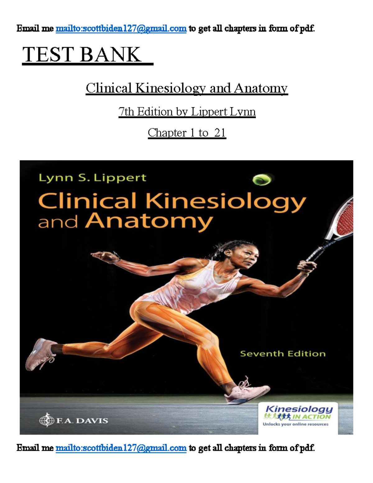 Test bank for clinical kinesiology and anatomy 7th edition (chapters 1 ...