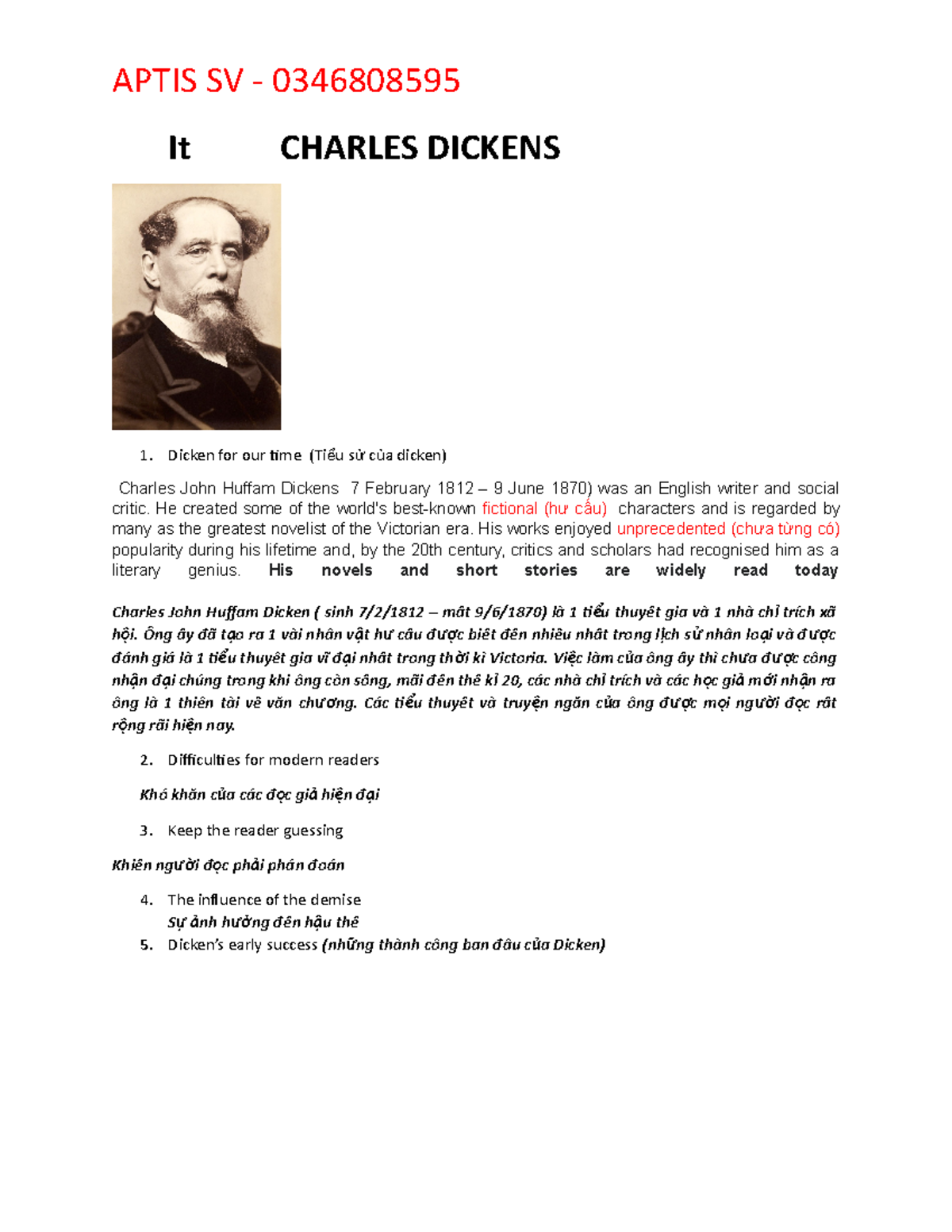 APTIS SV - 0346808595: Exploring the Life and Impact of Charles Dickens ...
