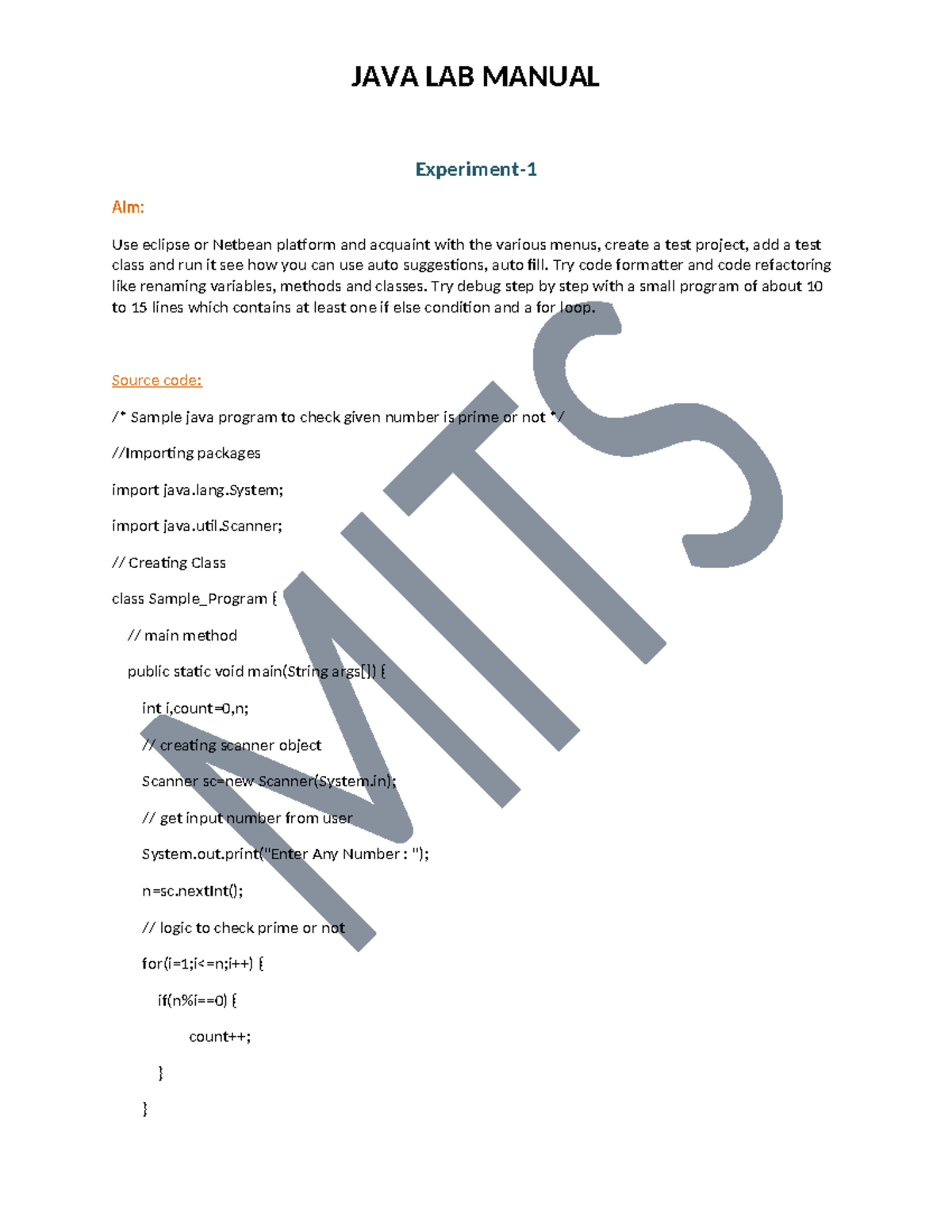 Java Lab Manual: Practical Exercises and Code Examples - Studocu