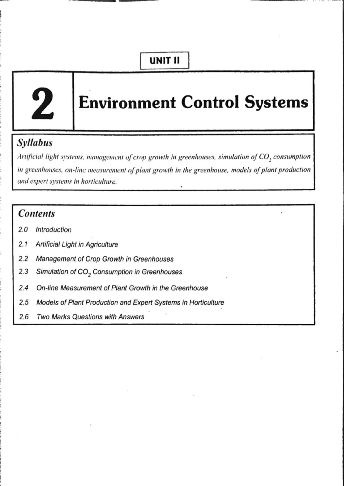 Unit II 2 Environment Control Systems: Managing Crop Growth in ...