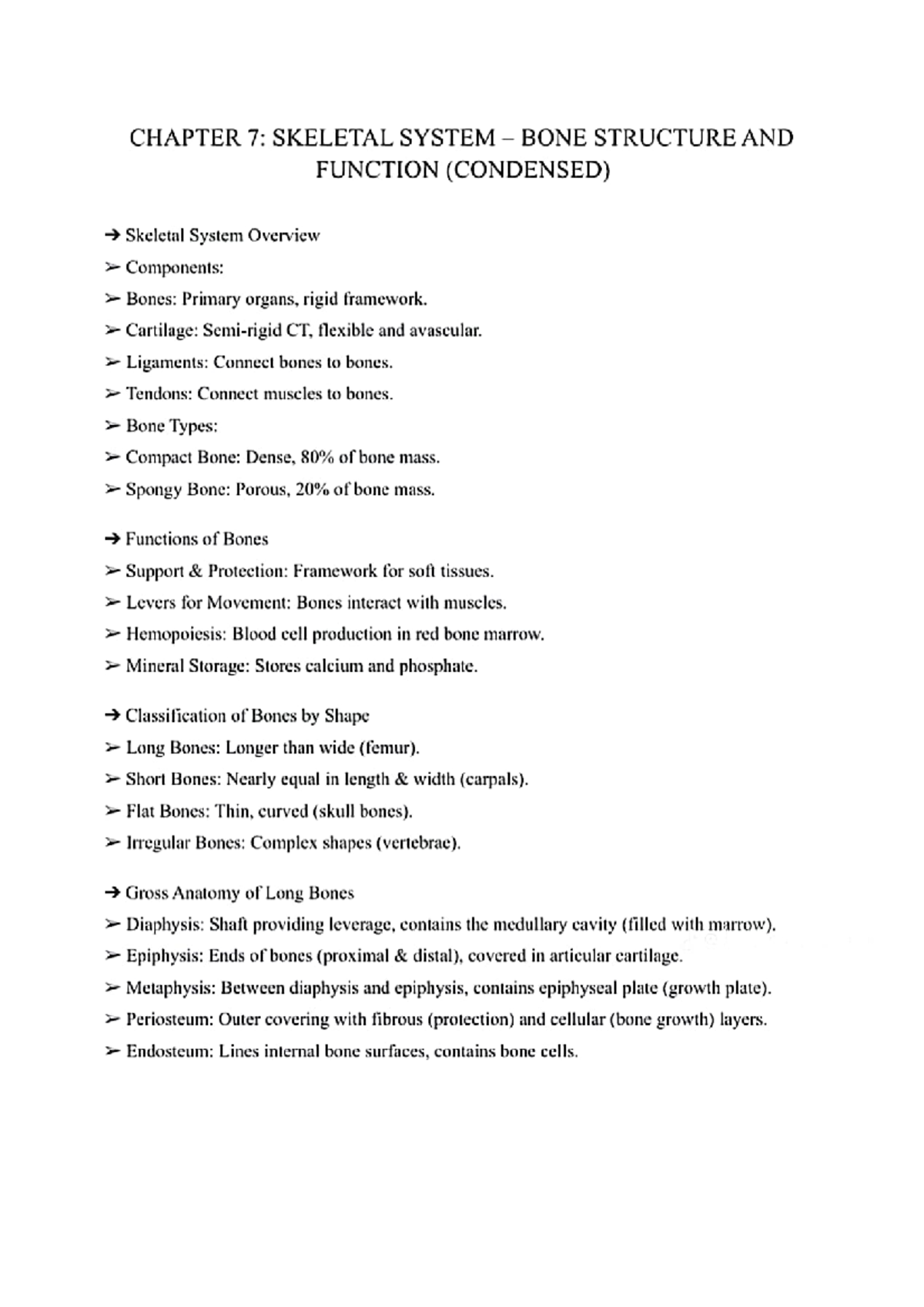Anatomy and Physiology LEcture Notes - CHAPTER 7: SKELETAL SYSTEM BONE ...
