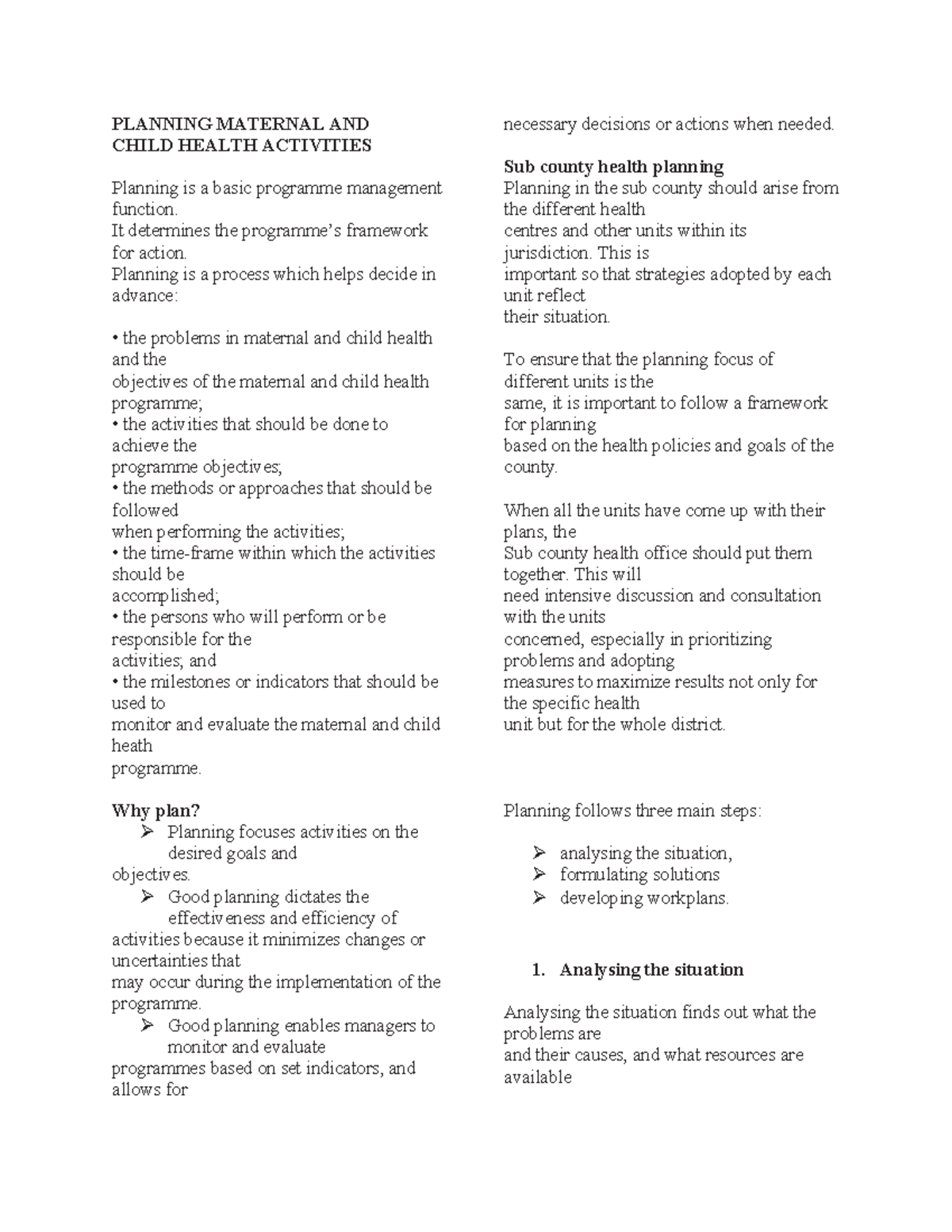 MCH 101: Planning Maternal and Child Health Activities Guide - Studocu