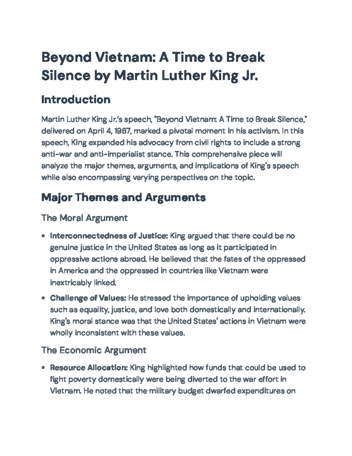 Beyond Vietnam: Analyzing King's Moral and Political Critique of War ...