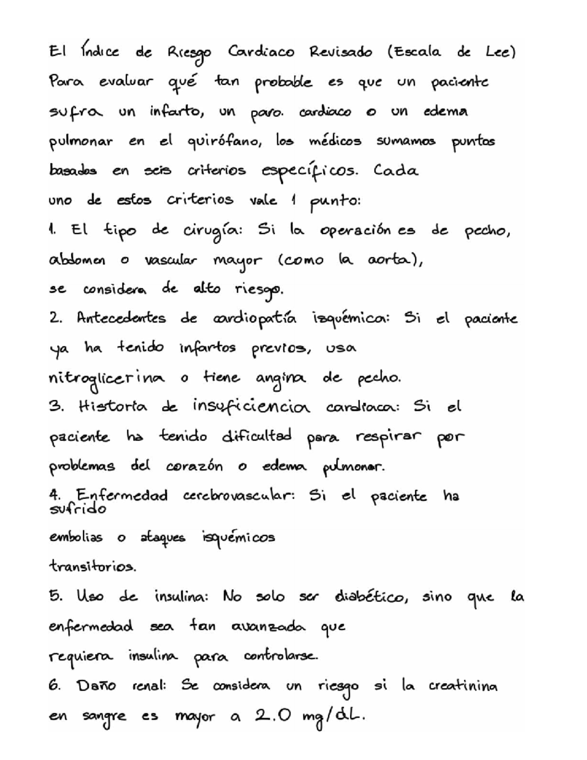 El Índice de Riesgo Cardiaco Revisado (Escala de Lee) para Cirugía ...