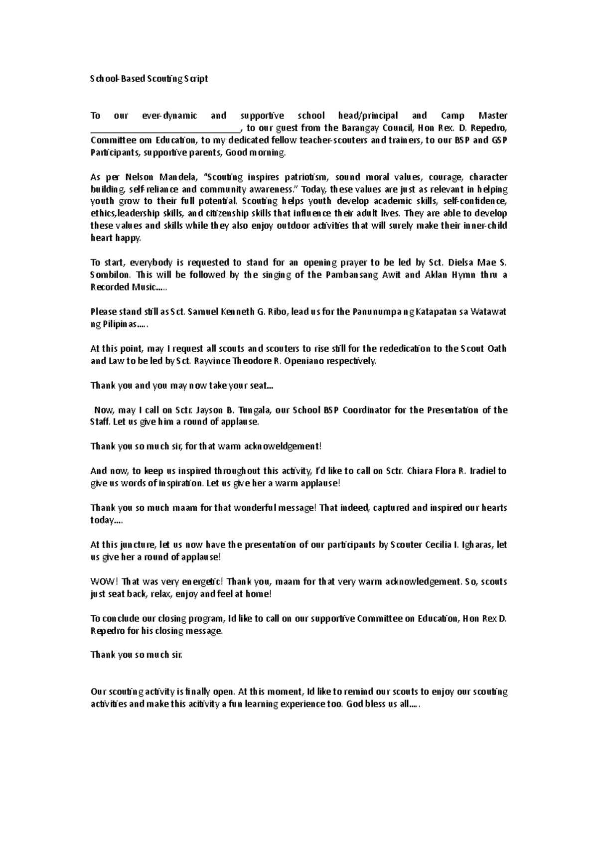 Scouting - script - School-Based Scouting Script To our ever-dynamic ...