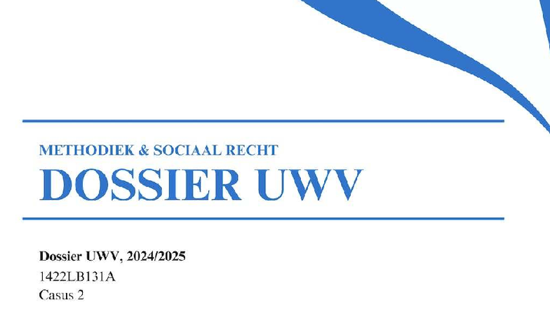 UWV Dossier: Methodiek en Sociaal Recht - Cijfer 8.8 - Studeersnel