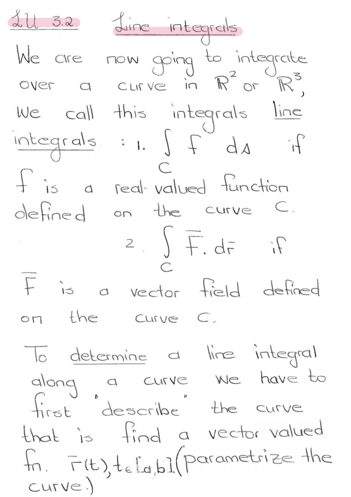 Unit 3 - Lecture Notes on Curves and Integrals in R^n - Studocu