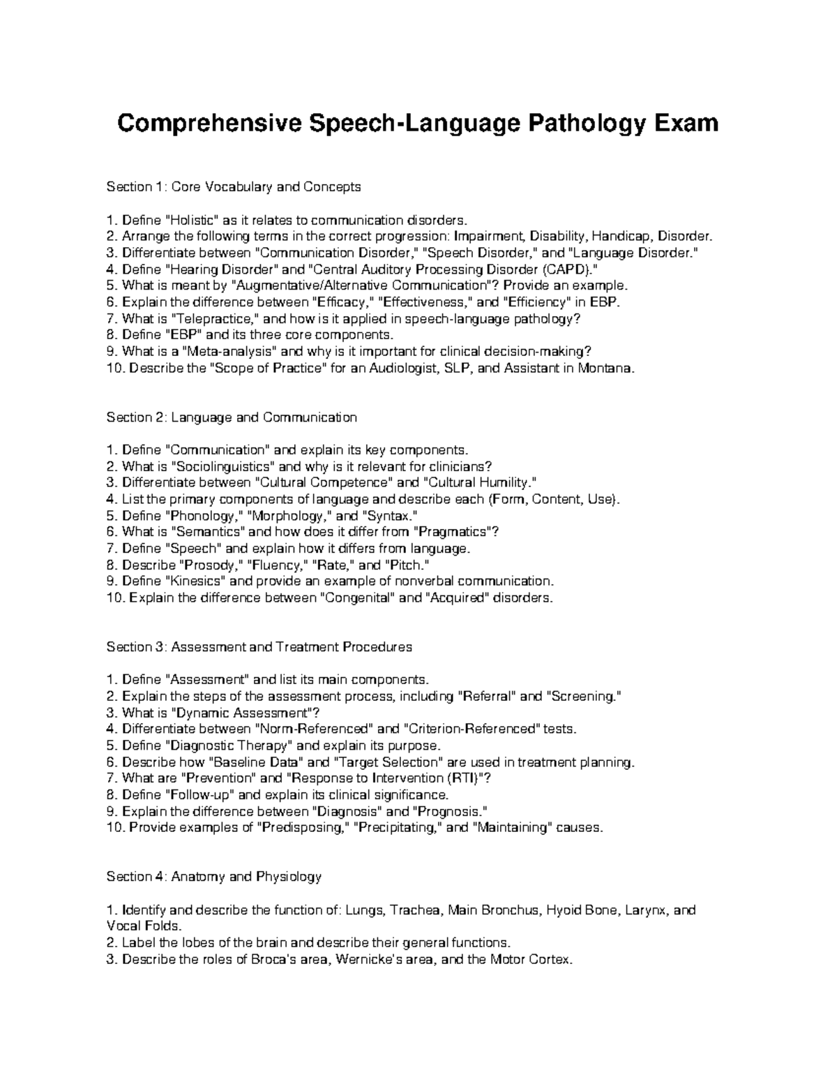 Comprehensive SLP Exam: Core Concepts and Assessment Techniques - Studocu