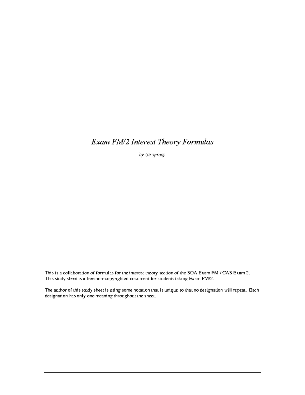 Exam FM/2 Interest Theory Formulas Study Guide - Studocu