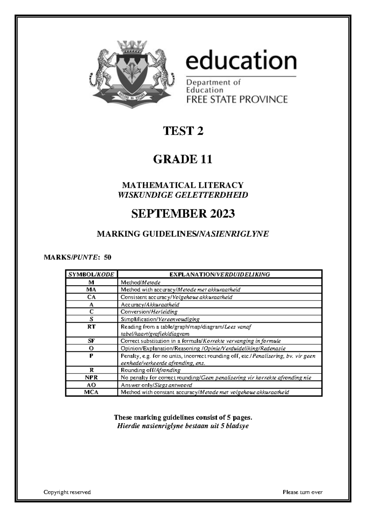 TEST 2 Grade 11 MEMO - Grade 12 Prep. Exam. TEST 2 GRADE 11 ...