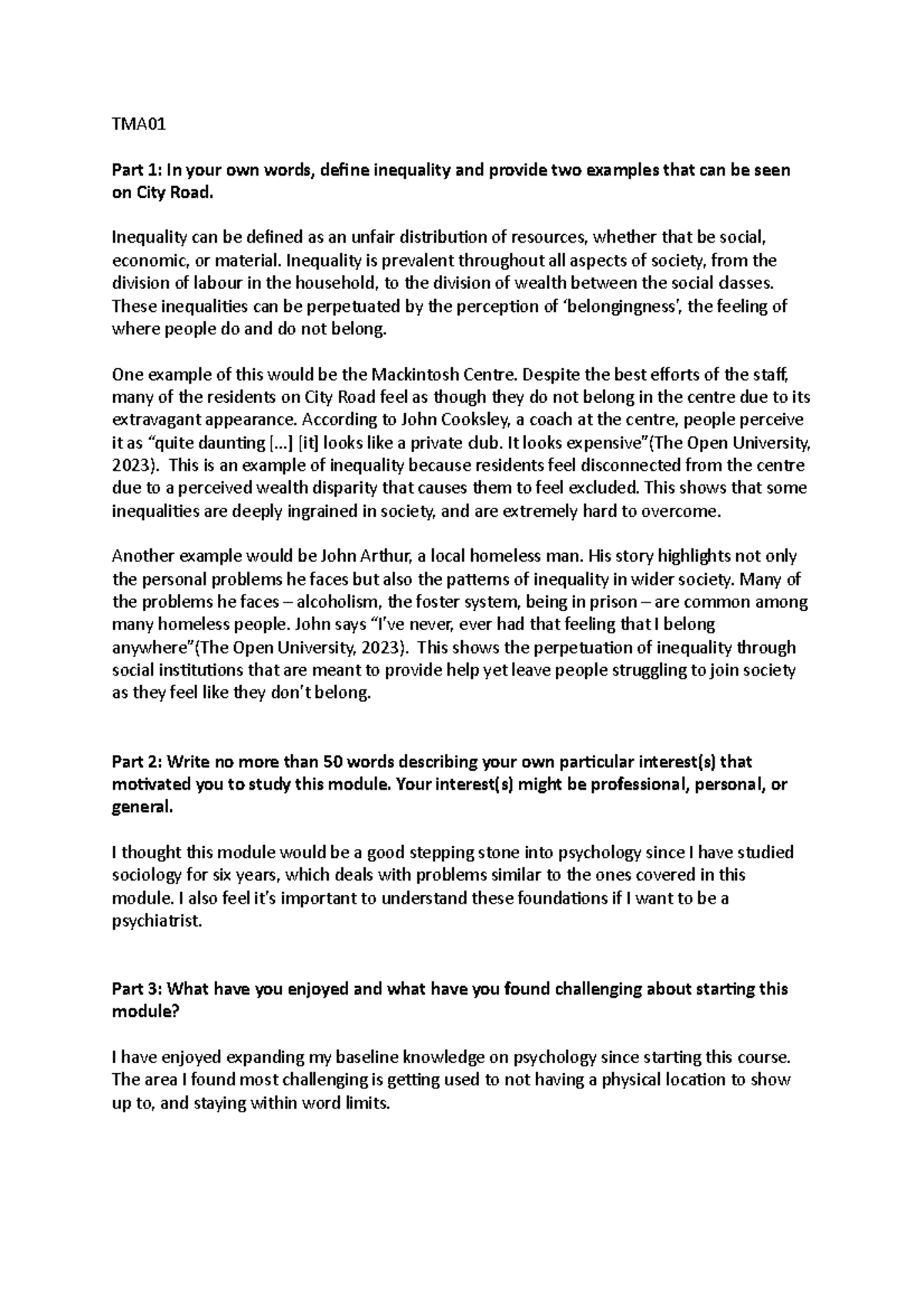 TMA01 DD102 - TMA Part 1: In your own words, define inequality and ...