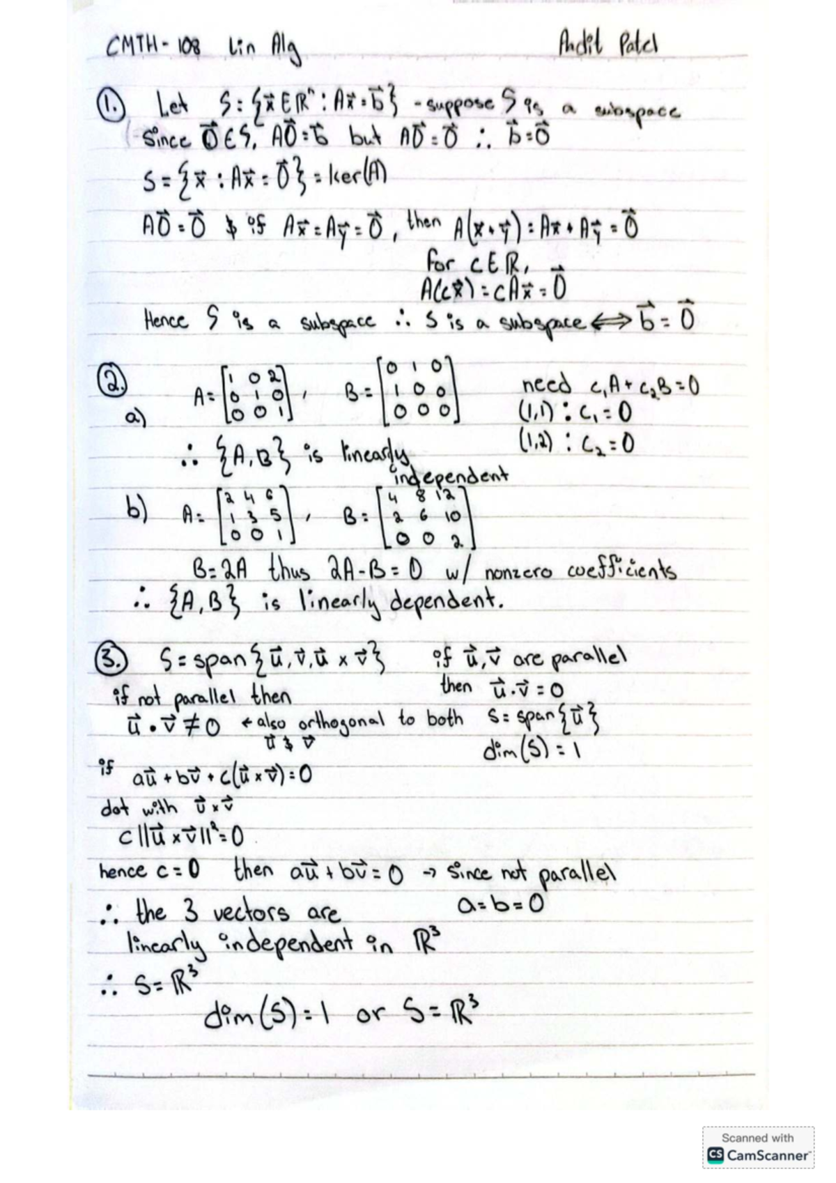 Linear Algebra HMW 2 - Subspace and Linear Independence Analysis - Studocu