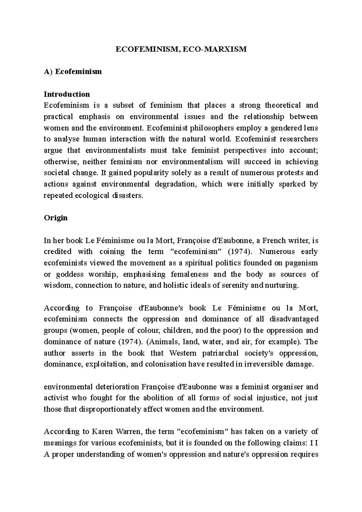 Ecofeminism & Eco-Marxism: Interconnections in Environmental Thought ...