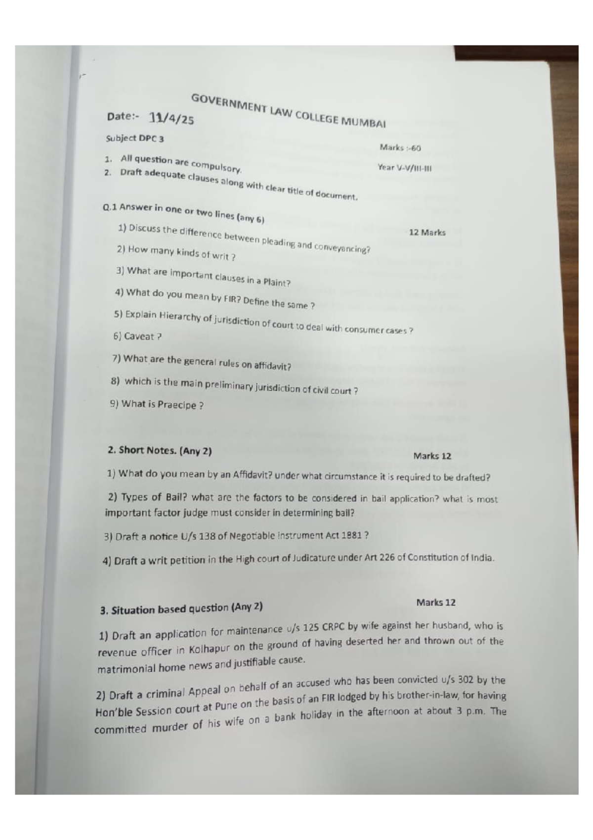 DPC 3: Comprehensive Question Paper with Drafting Exercises - Studocu