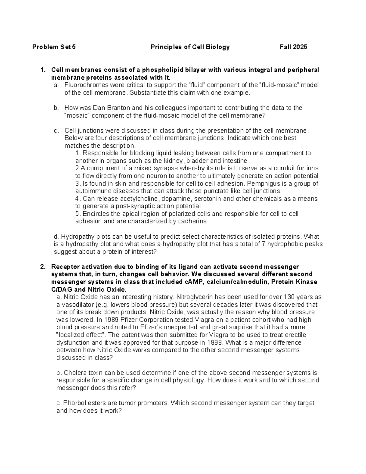 Problem Set 5: Principles of Cell Biology - Fall 2025 - Studocu
