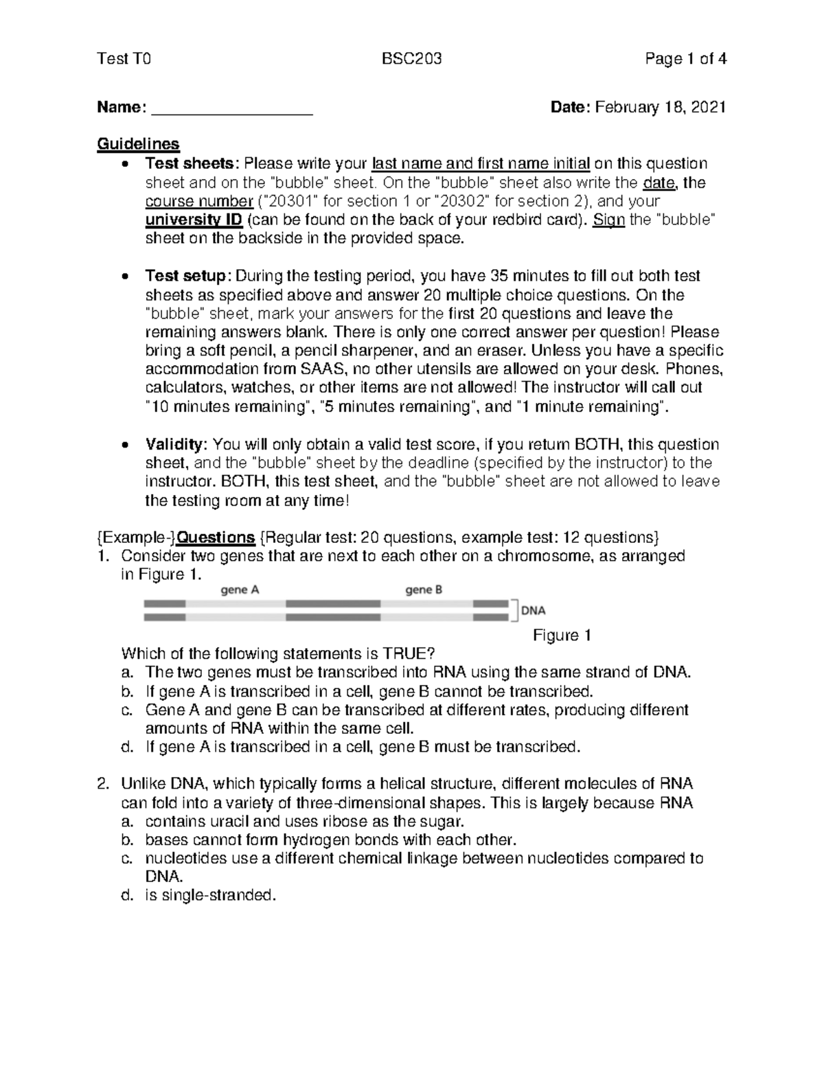 BSC203 Practice Test T2: Sample Questions for Second Exam - Studocu