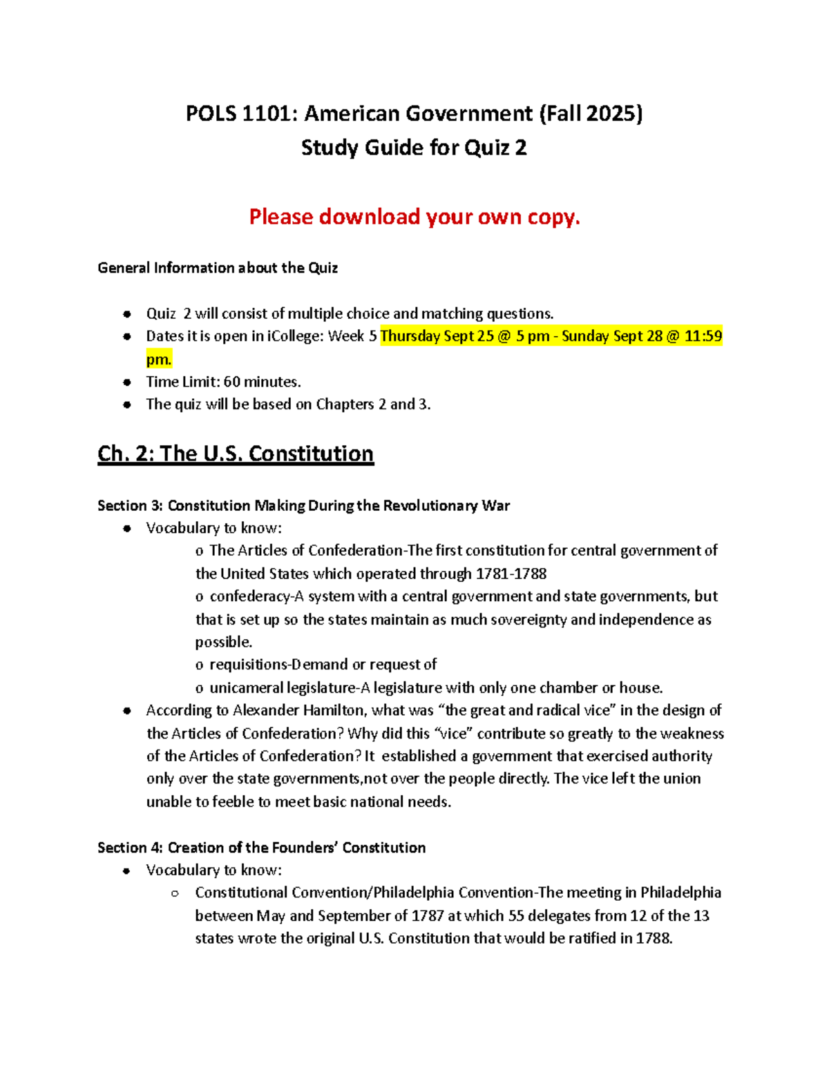 POLS 1101: American Government - Quiz 2 Study Guide (Fall 2025) - Studocu