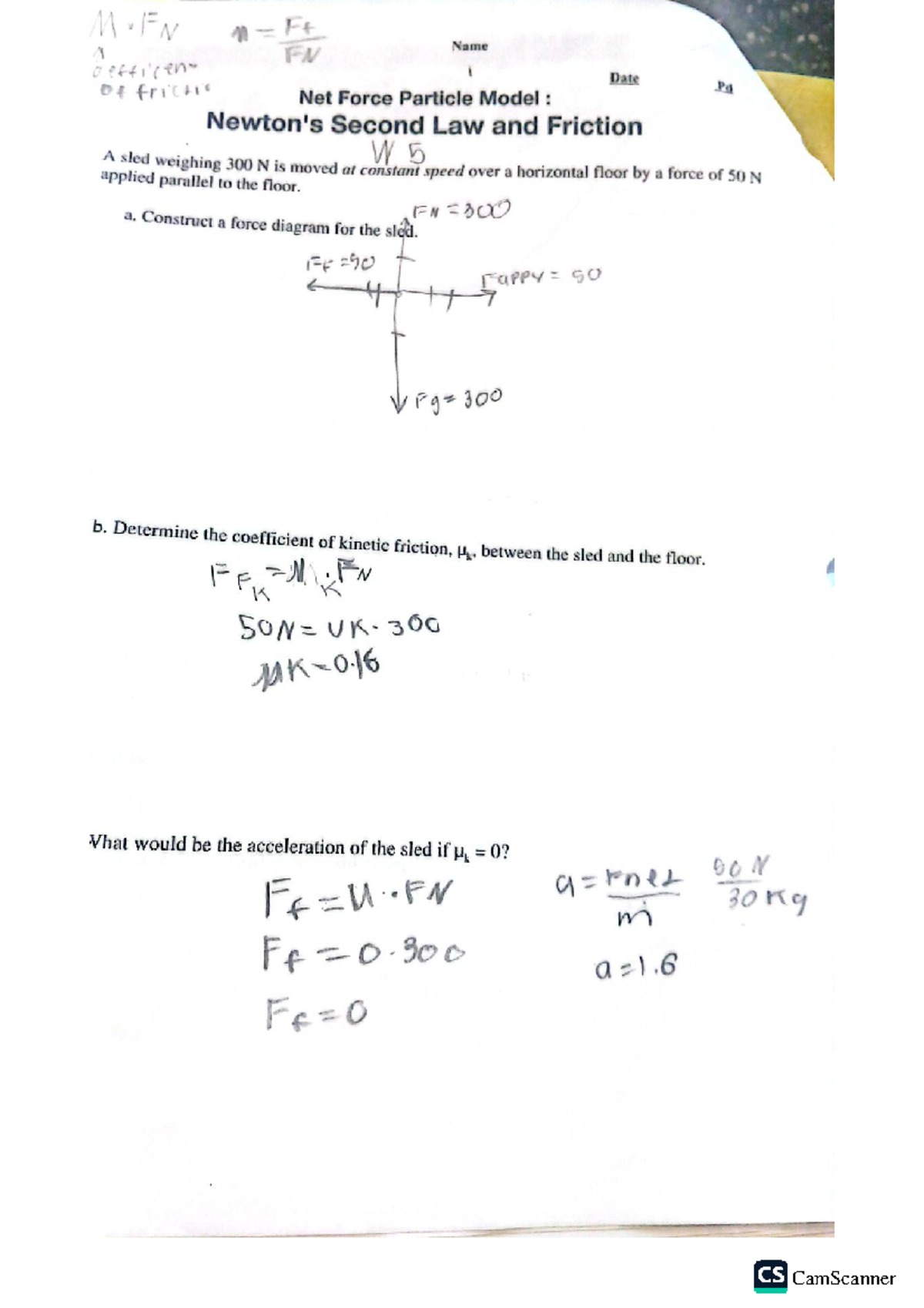 Worksheet 5: Net Force & Friction Analysis in Physics (M.FN) - Studocu
