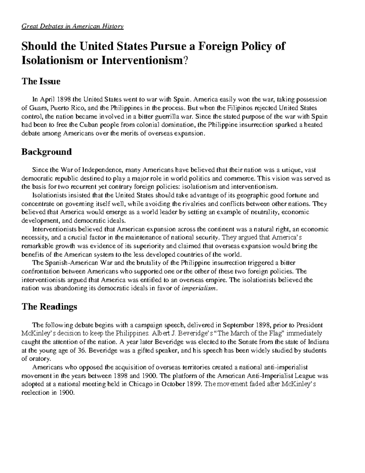 Great Debates in American History: Isolationism vs Interventionism ...
