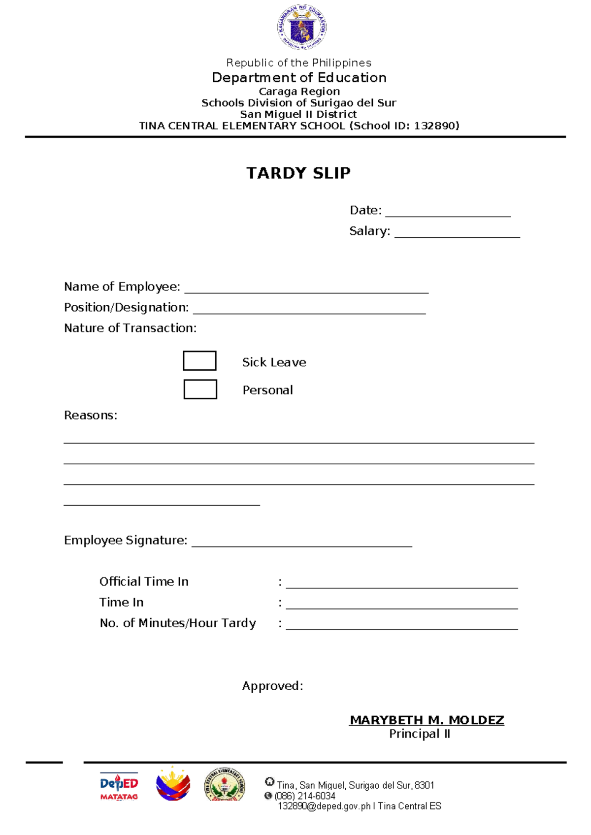 Tardy, Undertime and Pass Slip - Department of Education Caraga Region ...