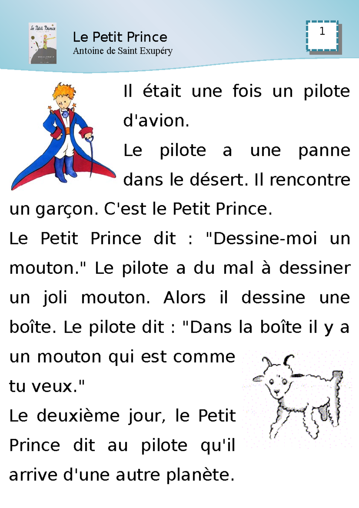 Le Petit Prince : Texte Adapté pour Jeunes Lecteurs - Studocu