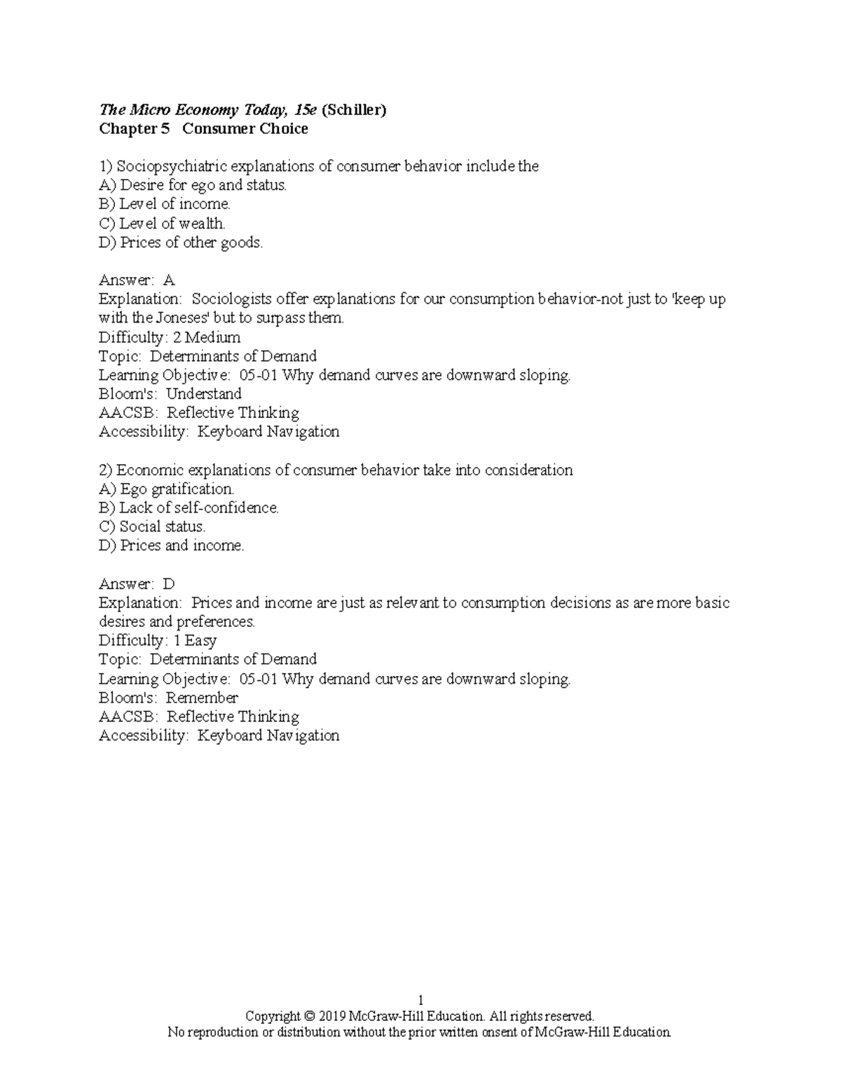 Schiller 15e Chapter 5: Consumer Choice Answer Key - Studocu