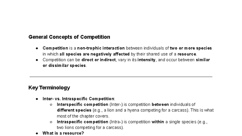 Ecology Notes: Competition Concepts, Types, and Coexistence (BIO 31, 32 ...