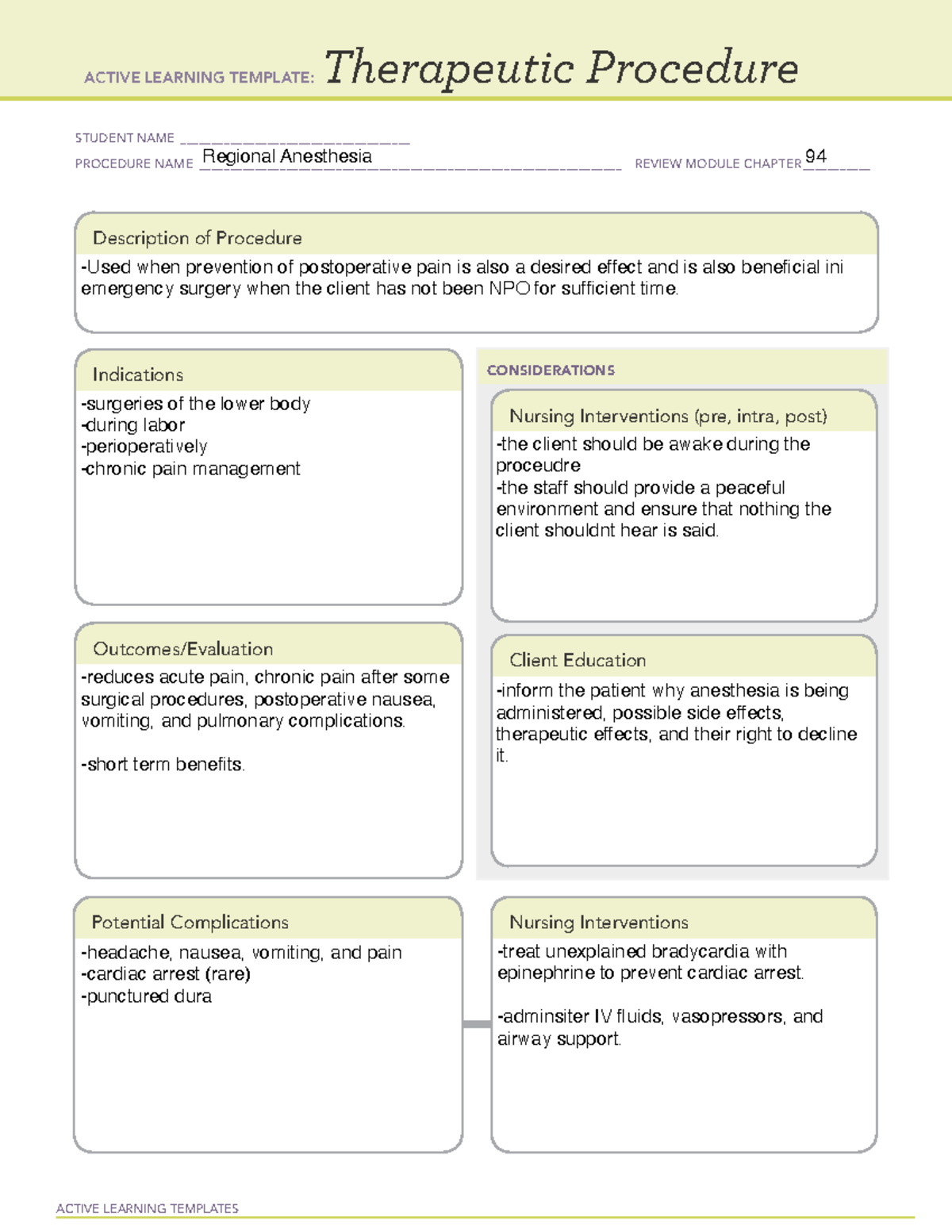 Therapeutic Procedure Active Learning Template - Nursing Module 94 ...