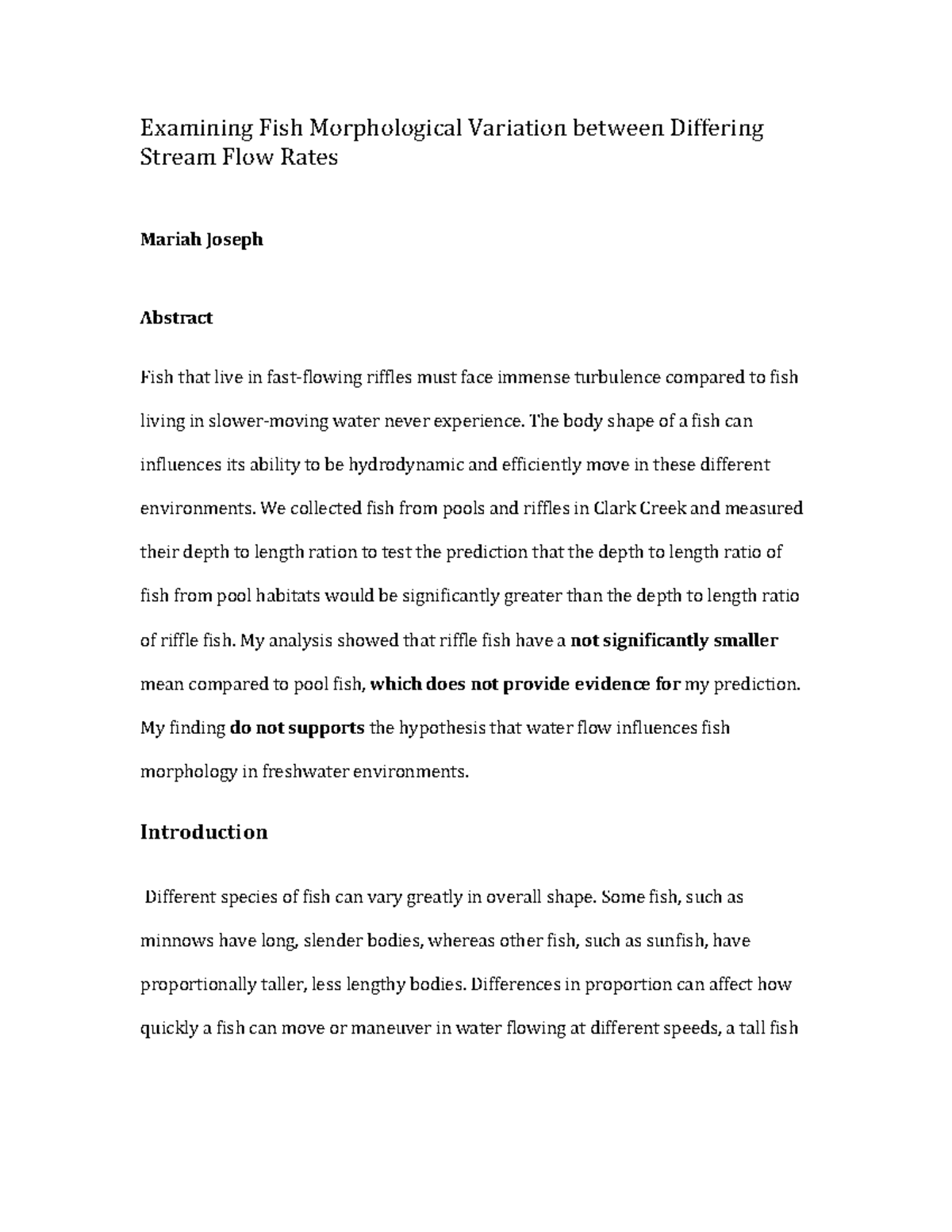 Lab 3: Examining Fish Morphological Variation by Stream Flow Rates ...