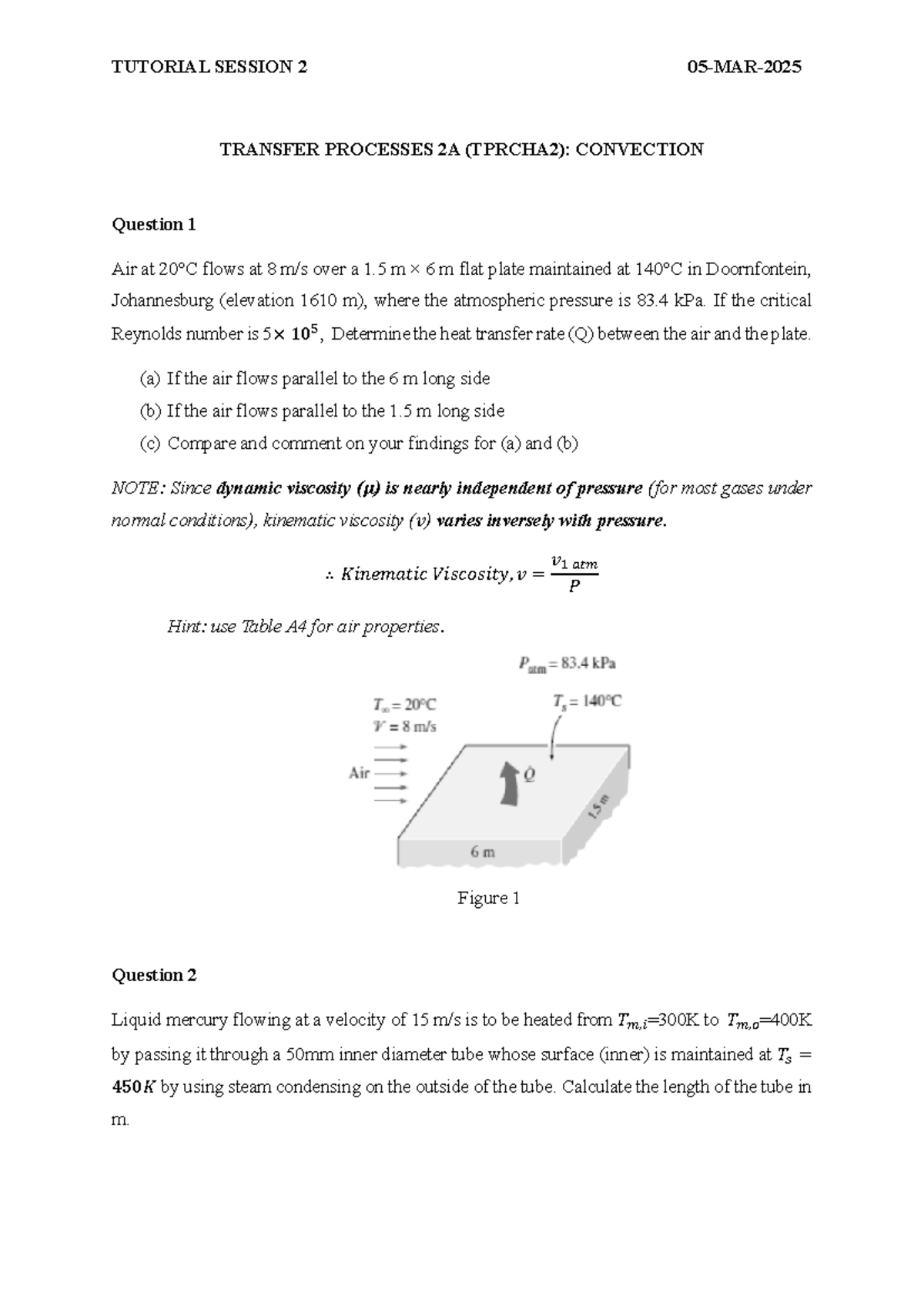 Tutorial Session 2 (TPRCHA2): Heat Transfer & Convection Questions ...