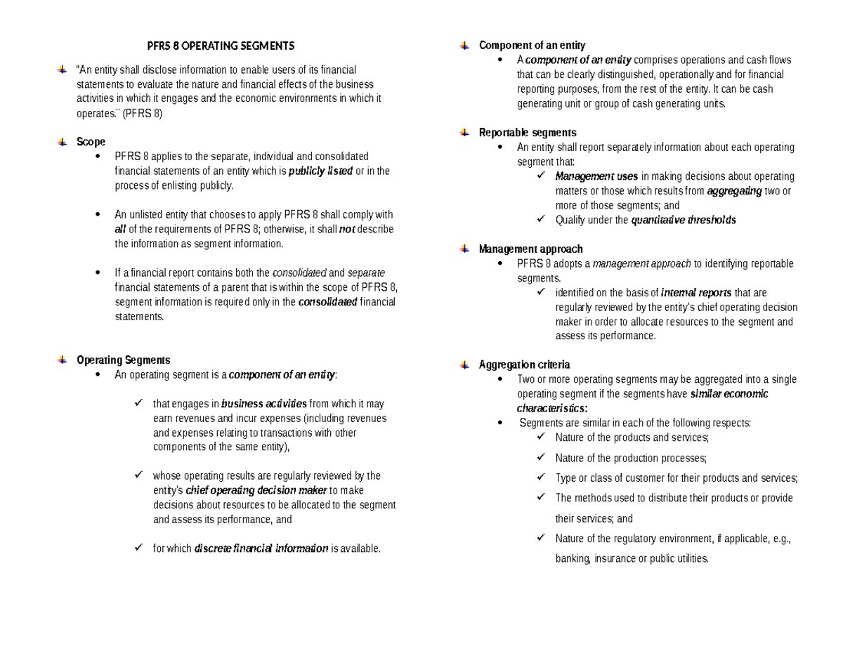 CFAS PFRS 8: Understanding Operating Segments for Financial Reporting - Studocu