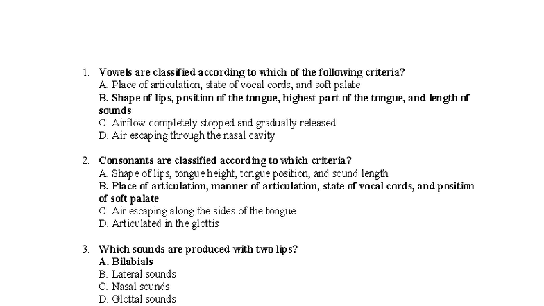 Chapter 3 - Vowel and Consonant Classification in Phonetics - Studocu