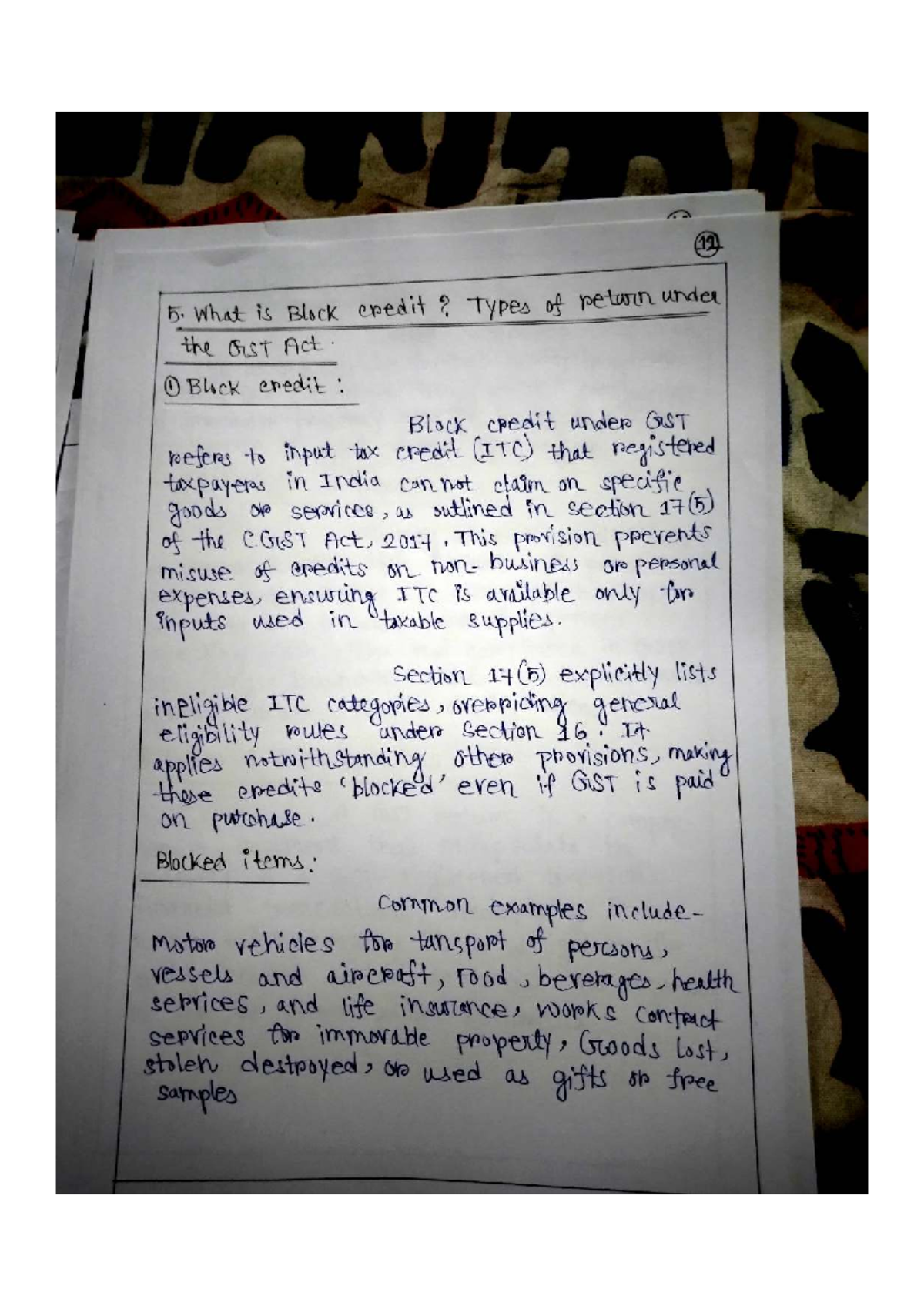 GST - Block Credit and Types of Returns Under GST Act - Studocu