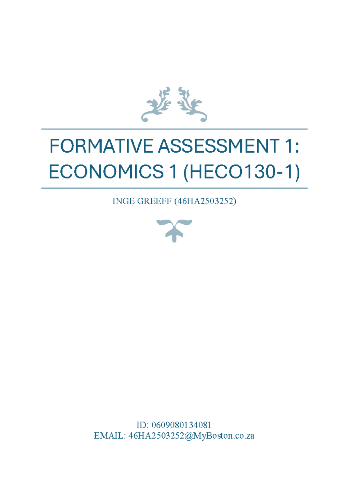 Formative Assessment 1: Economics 1 Insights and Solutions - Studocu