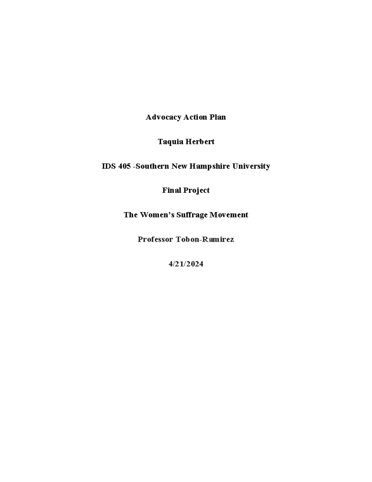 Final Project - Advocacy Action Plan on Women's Suffrage (IDS 405 ...