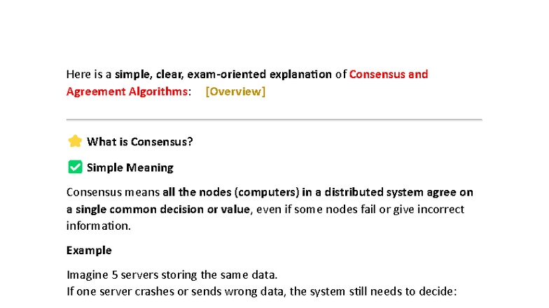 DC Consensus and Agreement Algorithms Overview (U4) - Studocu