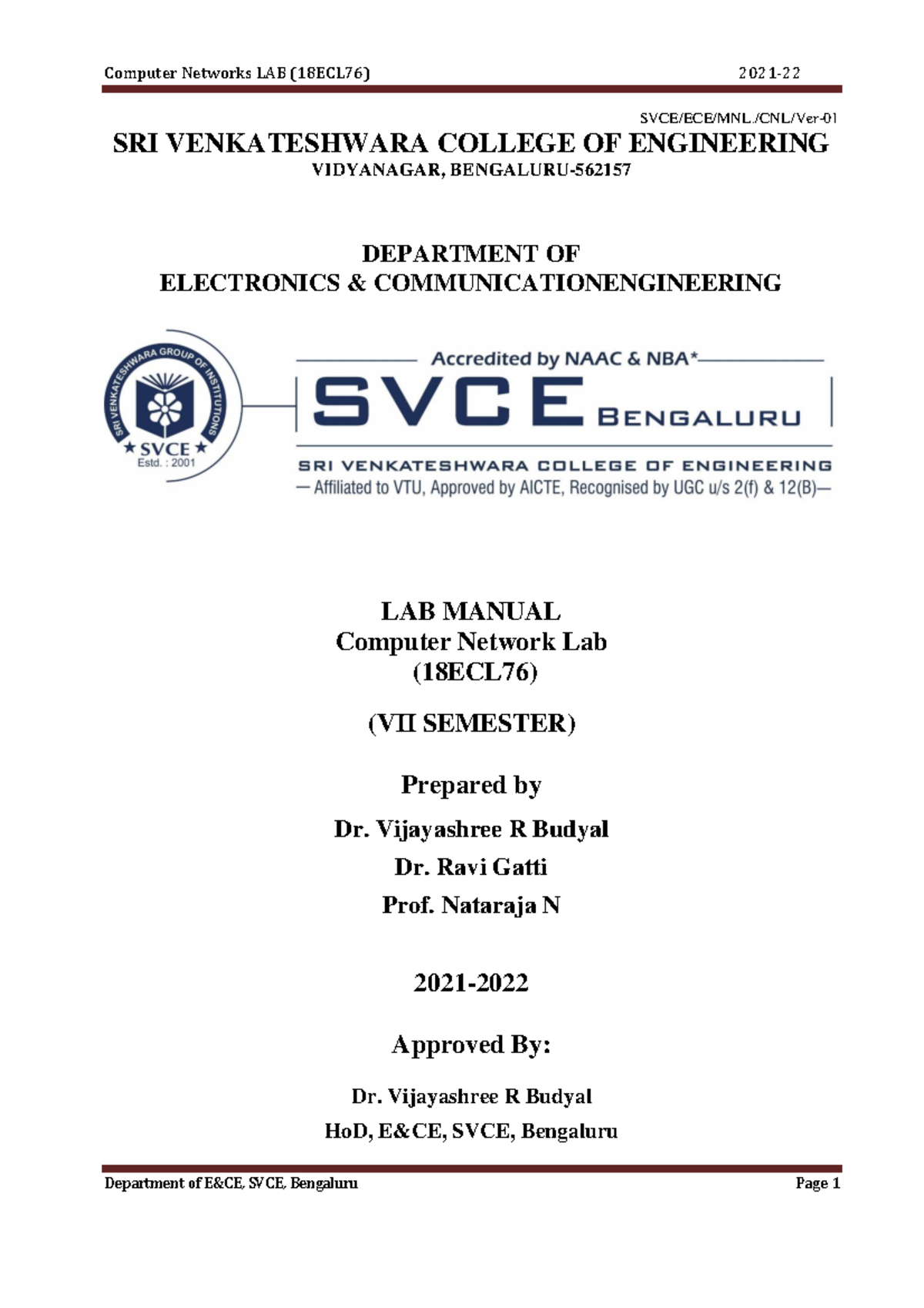 Computer Networks Lab Manual - 18ECL76 - 7th Semester - Studocu
