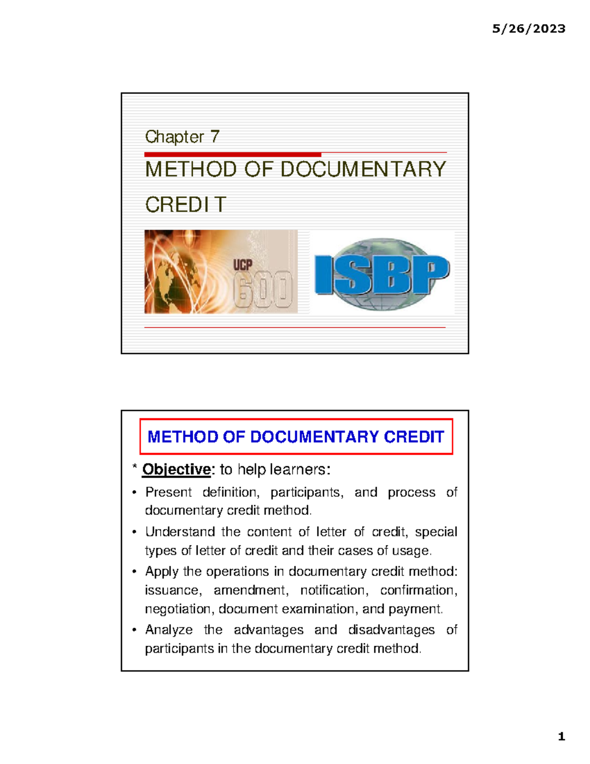 Chapter 7 Method of Doc. Credit - Chapter 7 METHOD OF DOCUMENTARY ...